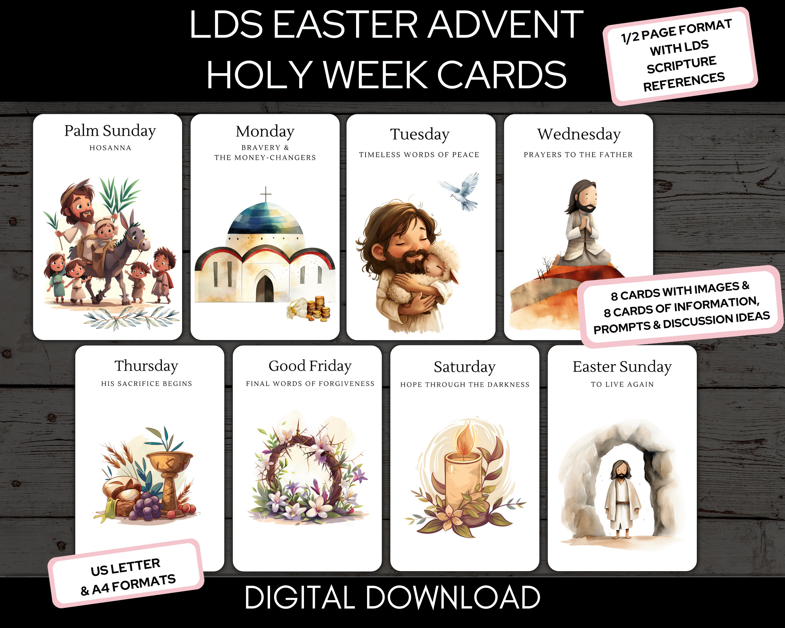 LDS Easter Advent Cards, 1/2 Page Holy Week Printable, LDS Easter ...