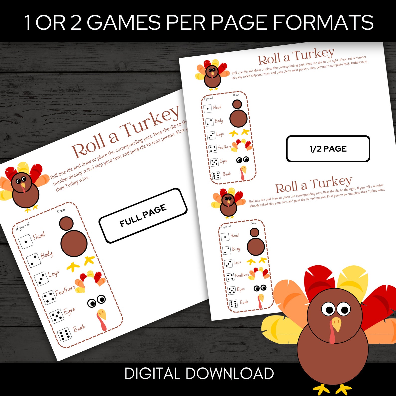 Roll a Turkey Dice Game, Thanksgiving Dice Game, Printable Thanksgiving ...