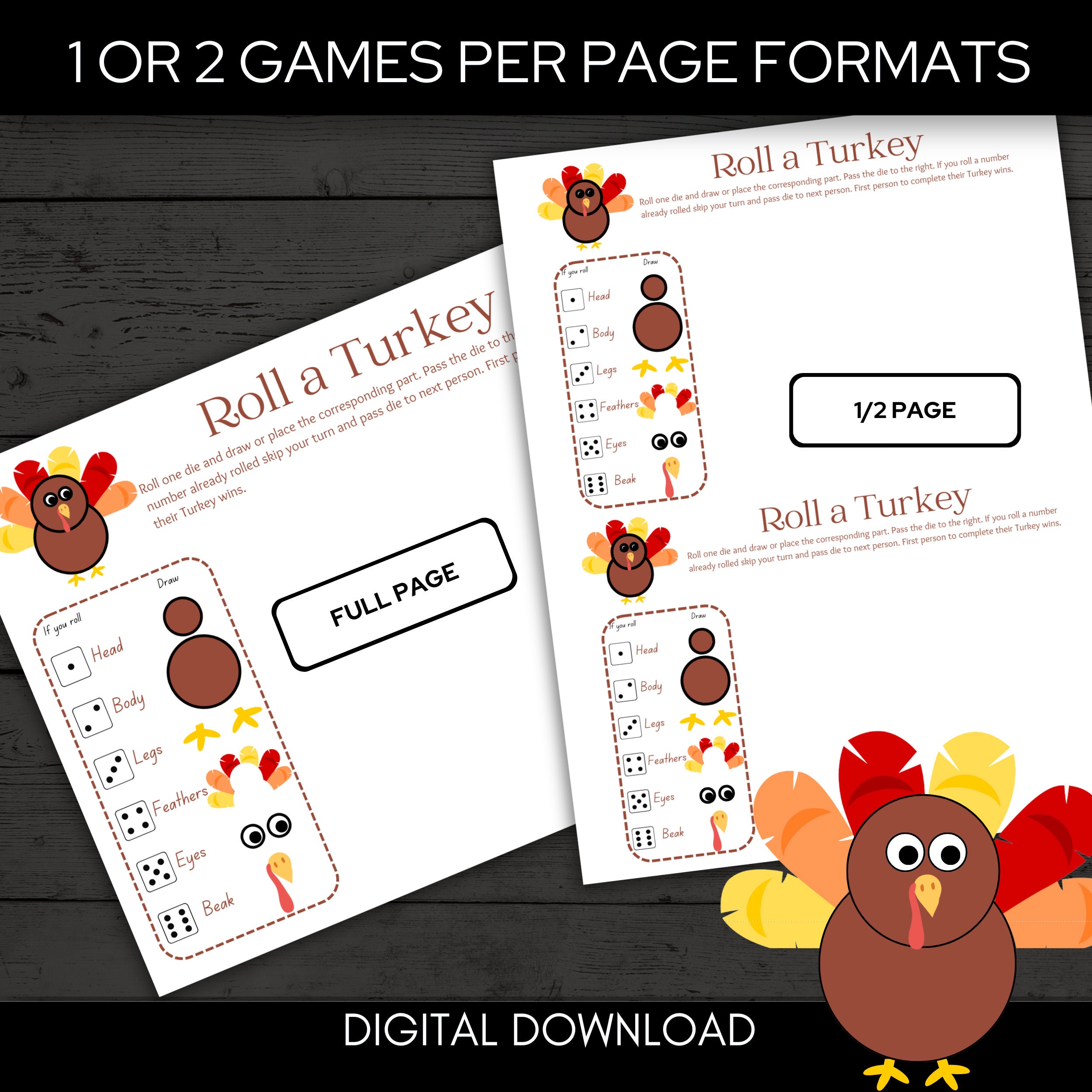 Roll a Turkey Dice Game, Thanksgiving Dice Game, Printable Thanksgiving ...