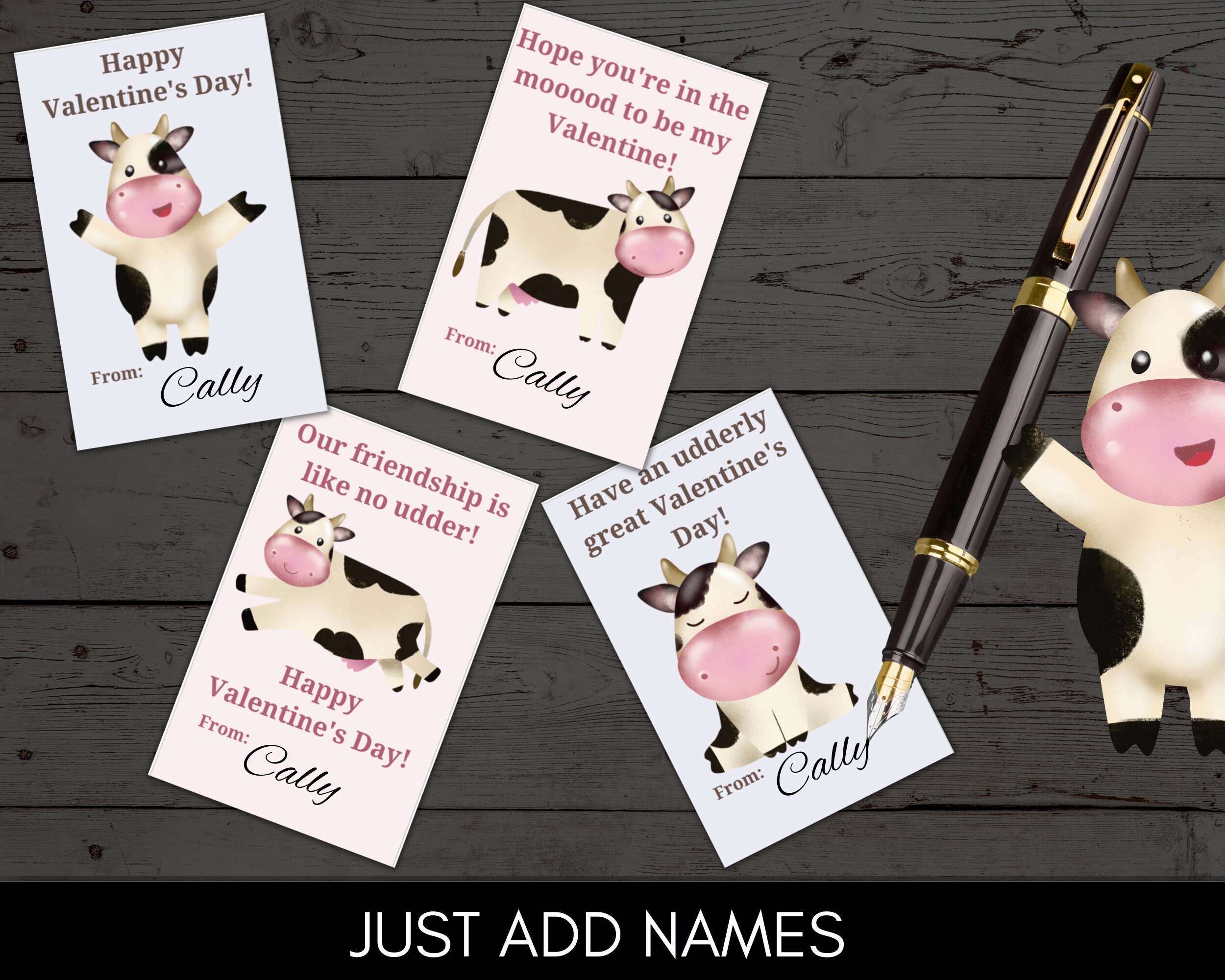 Funny Cute Cow Valentine Cards for Class Exchange Letter & A4 Format - Etsy