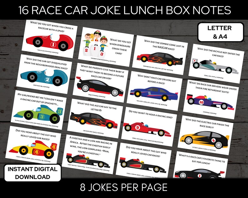 Lunch Box Jokes, Race Car Lunchbox Jokes, Lunch Box Notes, Kids Jokes ...