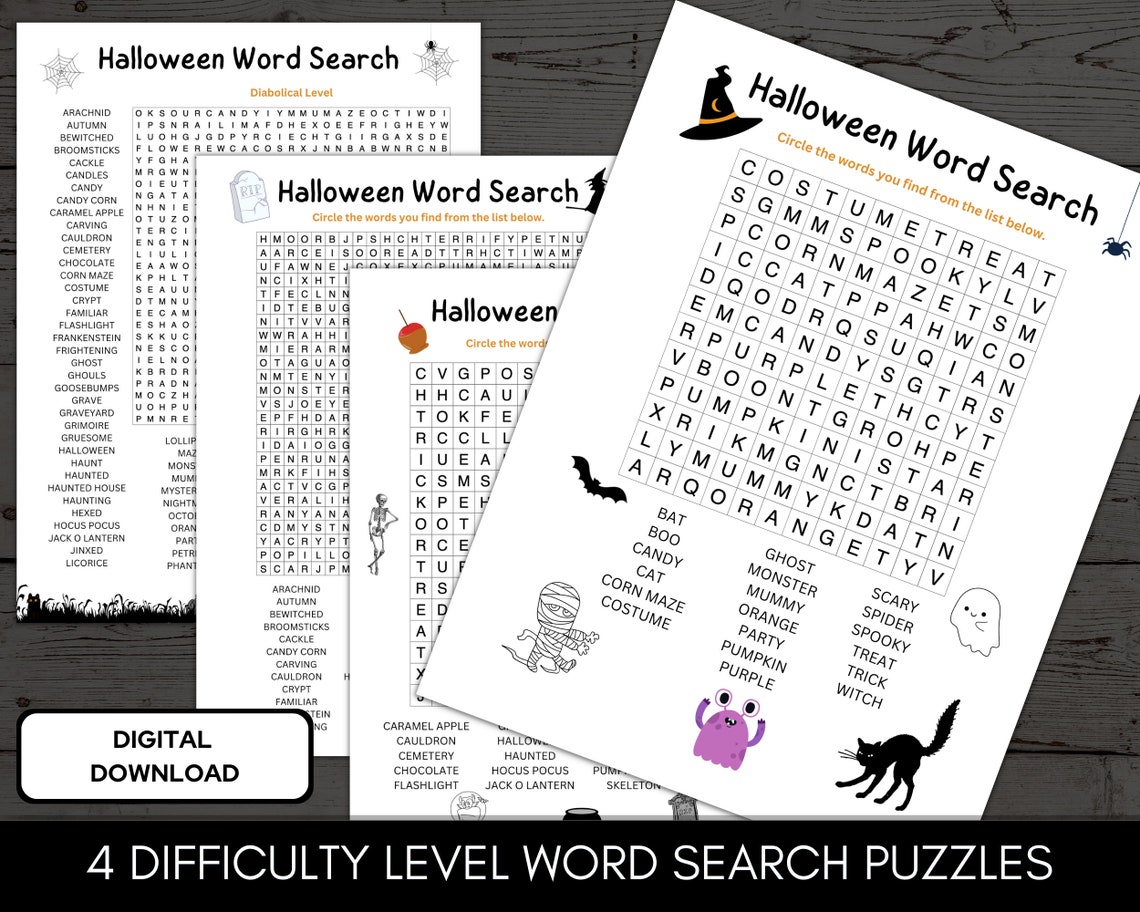 Halloween Word Search Printable Halloween Games Hard - Etsy