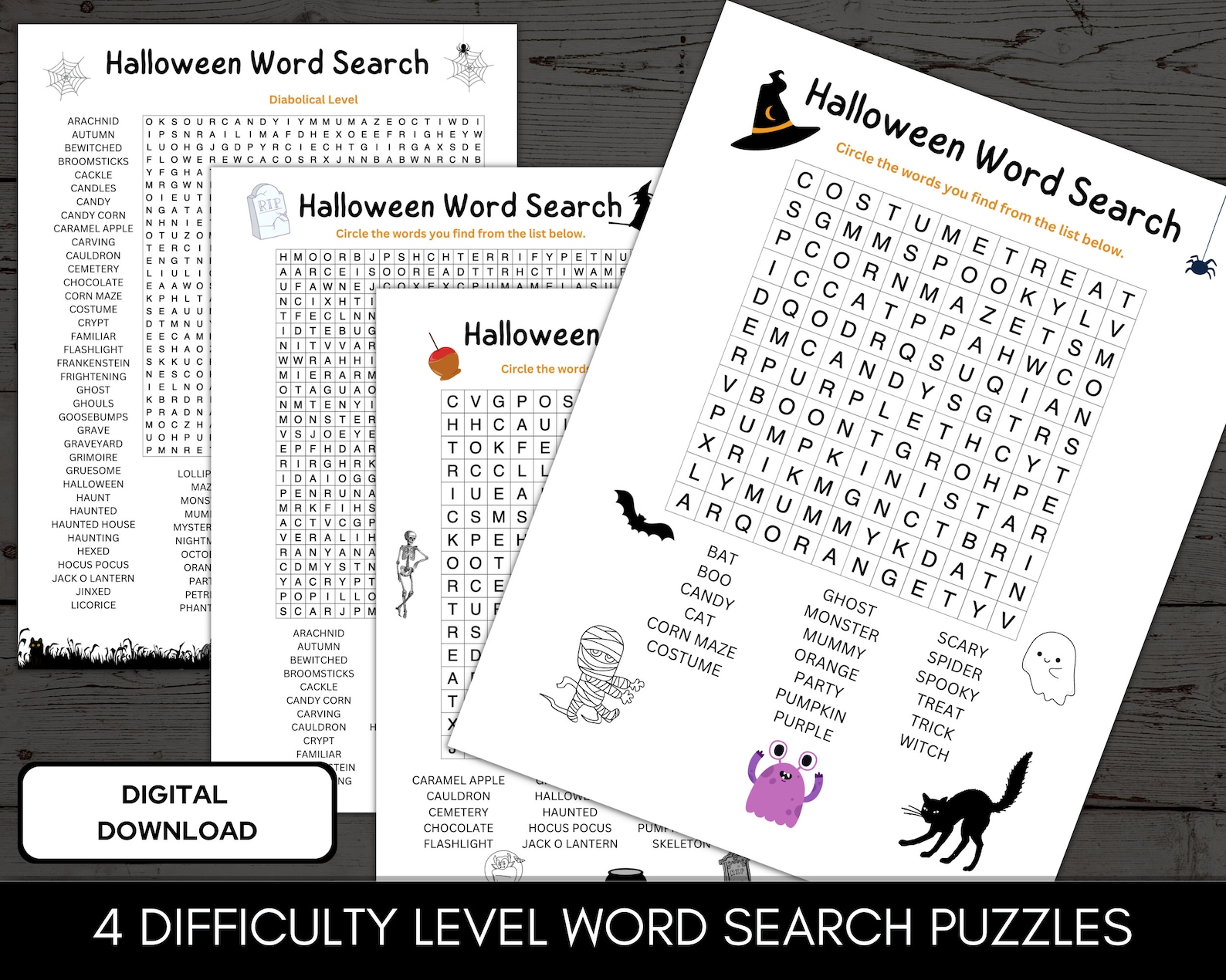 Halloween Word Search Printable Halloween Games Hard - Etsy