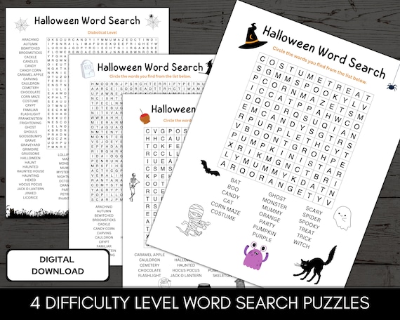 Hard Halloween Word Search Puzzles