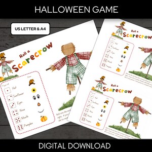 Roll a Scarecrow Dice Game, Fall Dice Game, Printable Halloween Game ...