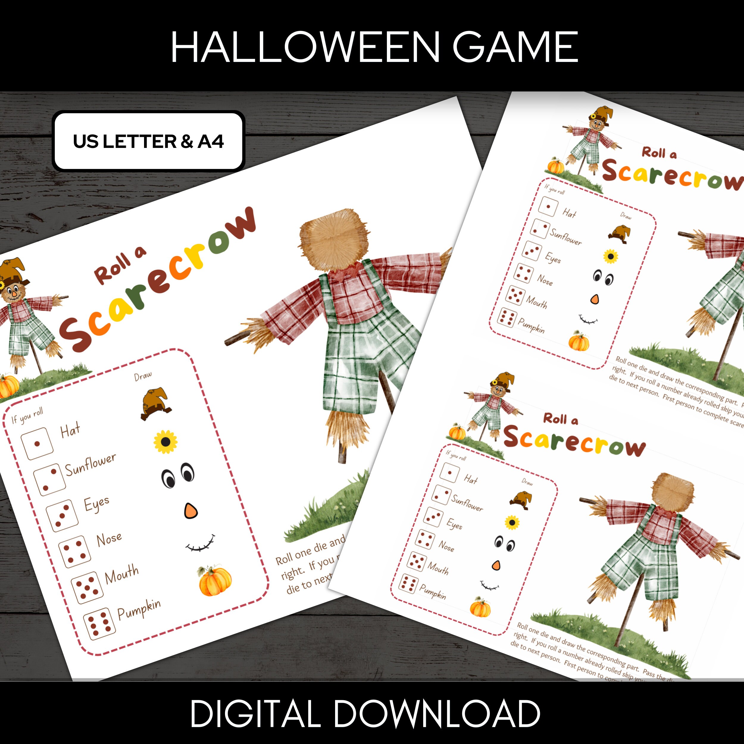 Roll a Scarecrow Dice Game, Fall Dice Game, Printable Halloween Game ...
