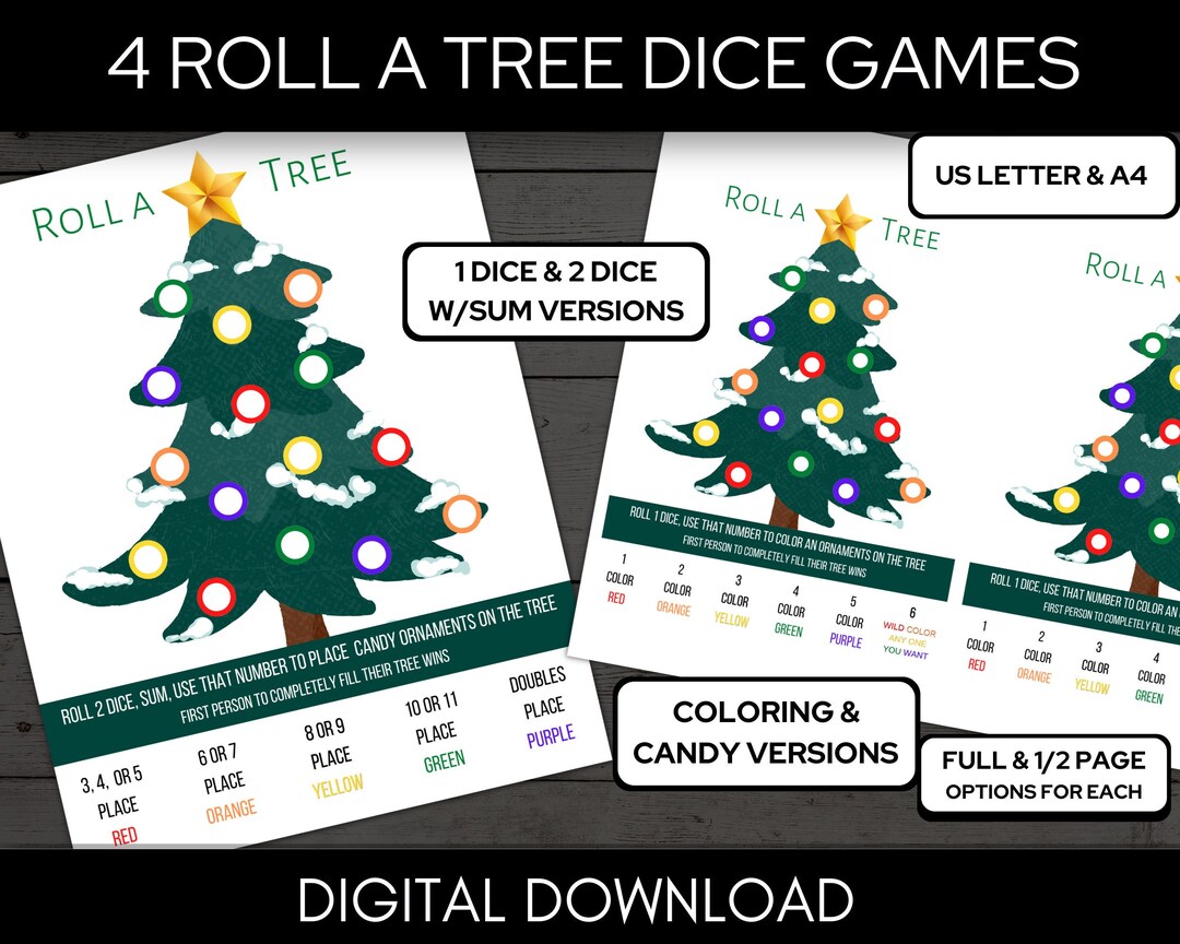 4 Roll A Tree Christmas Games, Roll A Tree Dice Game, Printable Games ...