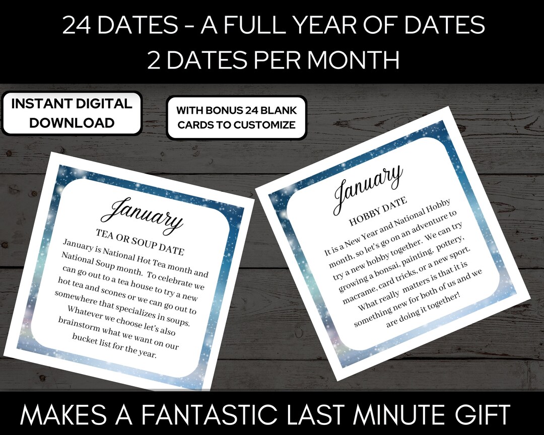 Year of Date Night Cards 24 Monthly Couples Date Ideas Date Night Jar ...