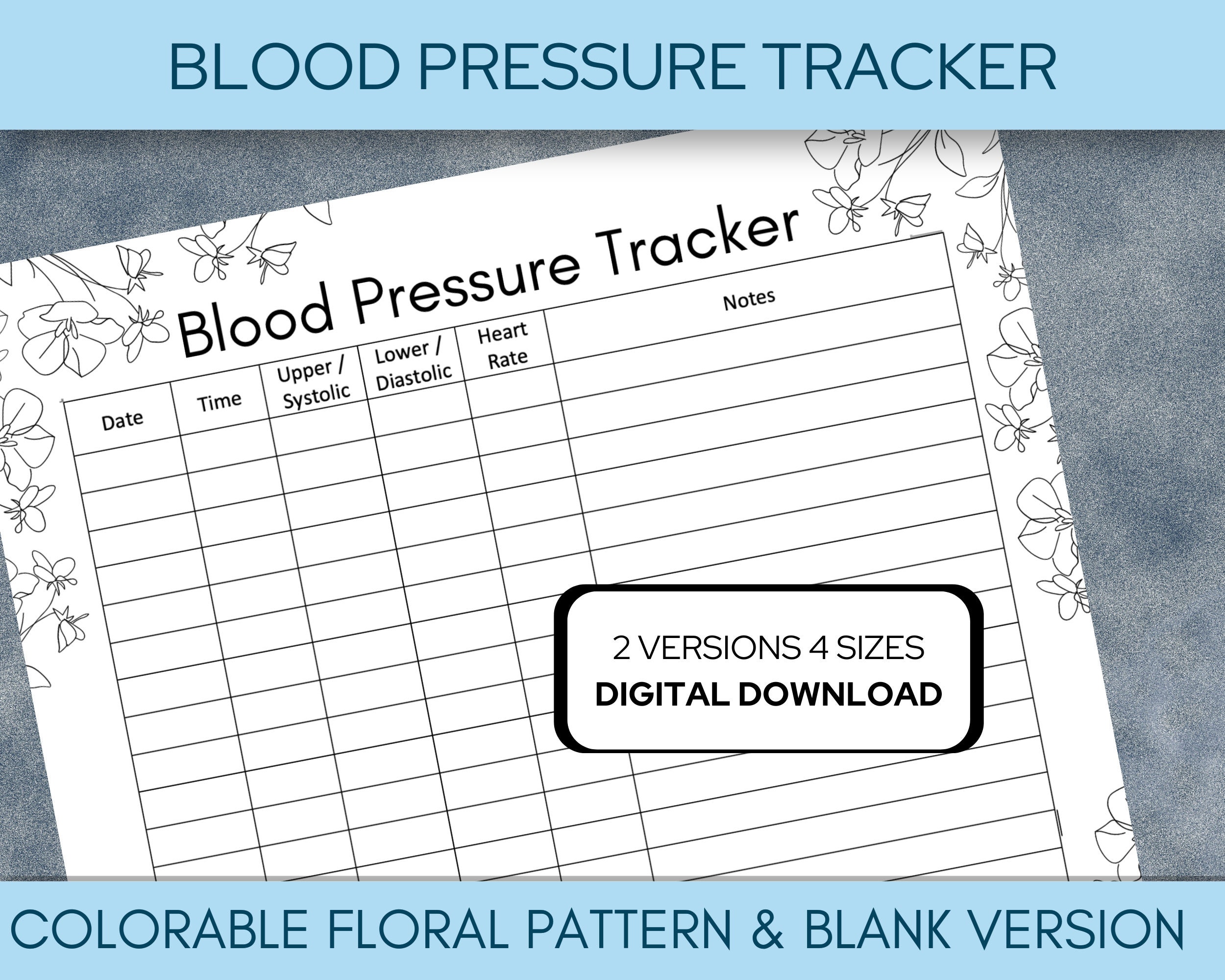 Blood Pressure Log, Blood Pressure Colorable Printable, Blood Pressure ...