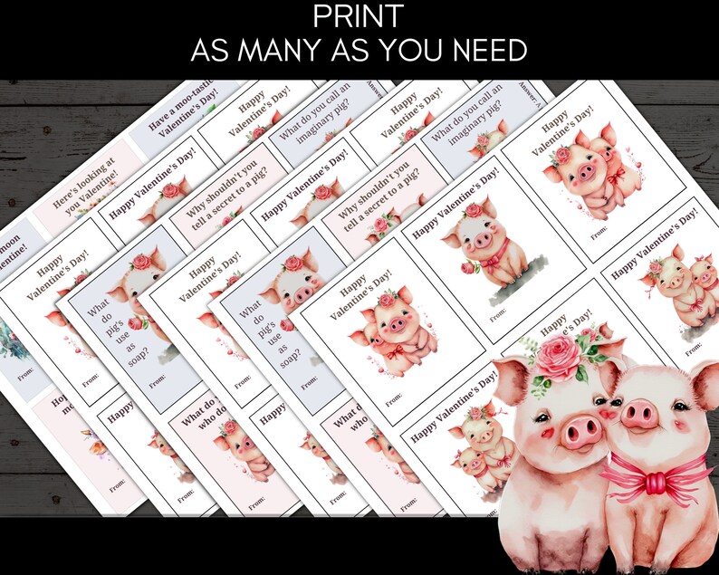 Funny Cute Pig Valentine Cards - Letter & A4 - Etsy