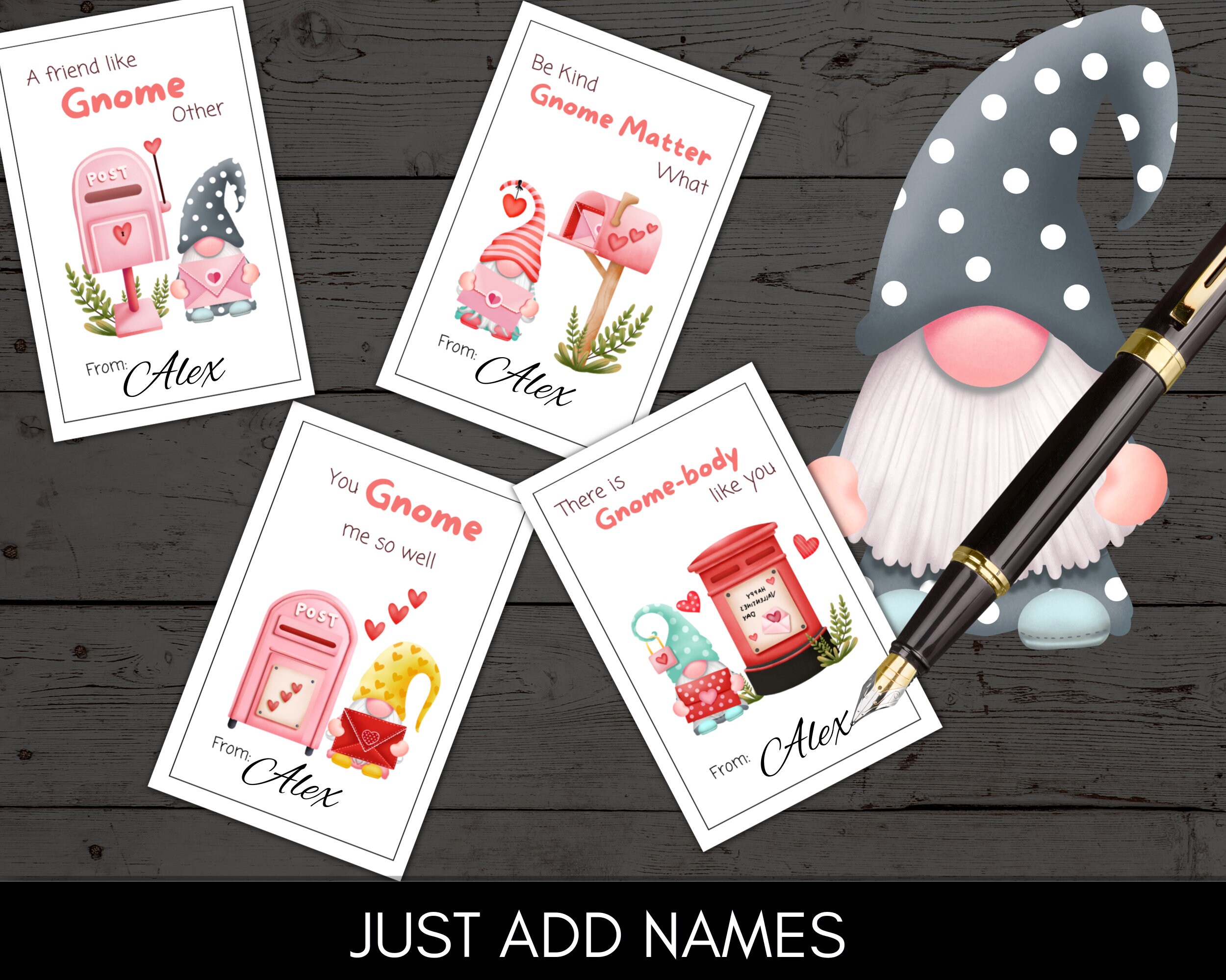 8 Printable Gnome Valentine Cards for Classroom Valentines Exchanges ...