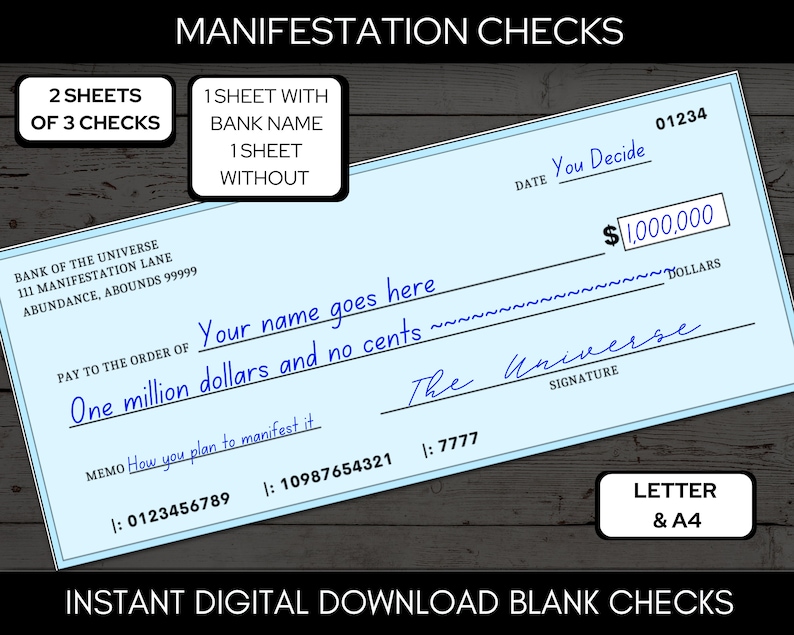 Manifestation Check, Vision Board Checks, Vision Board Printables ...