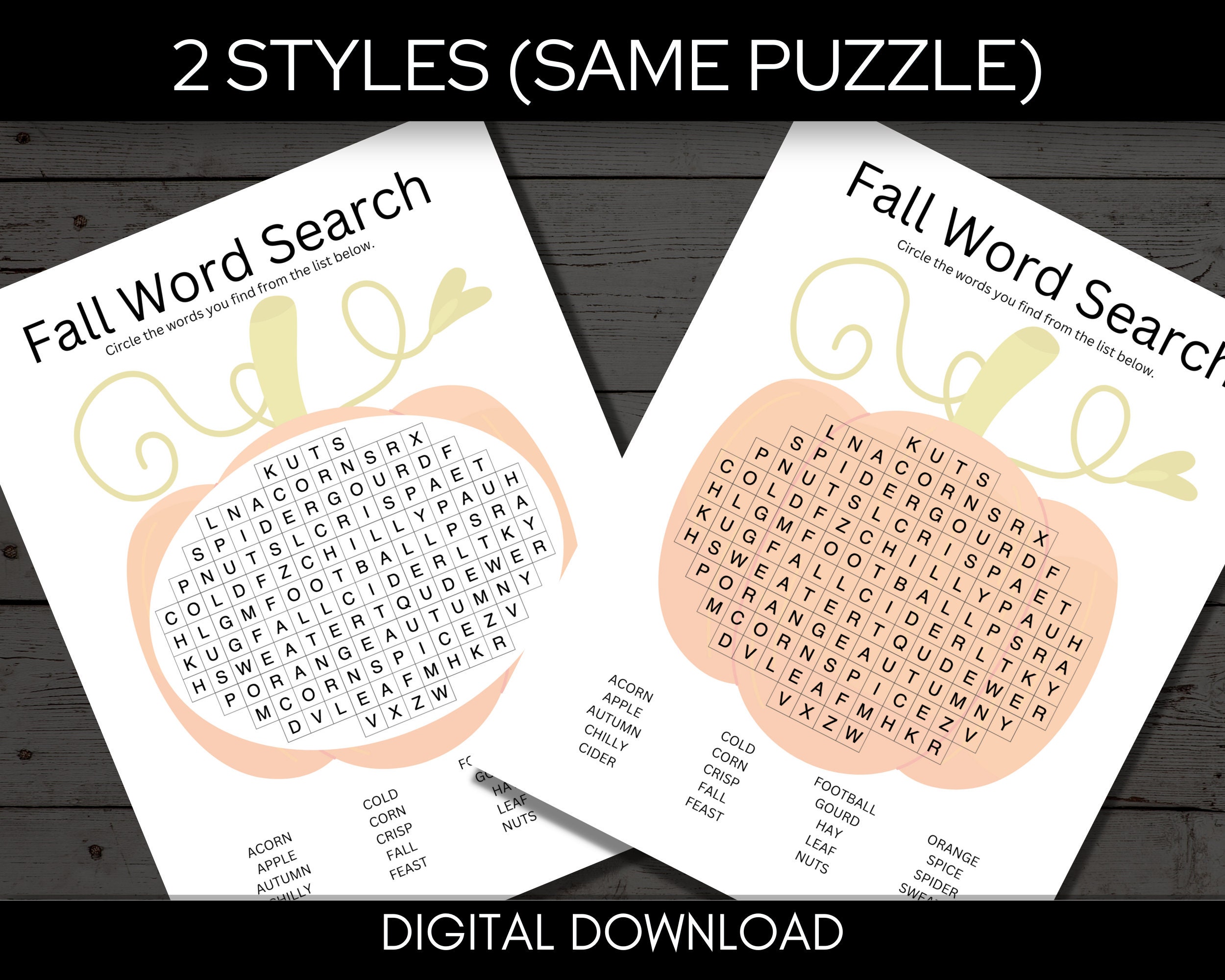 Fall Word Search Puzzle With Answer Sheet, Autumn Word Search, Party ...
