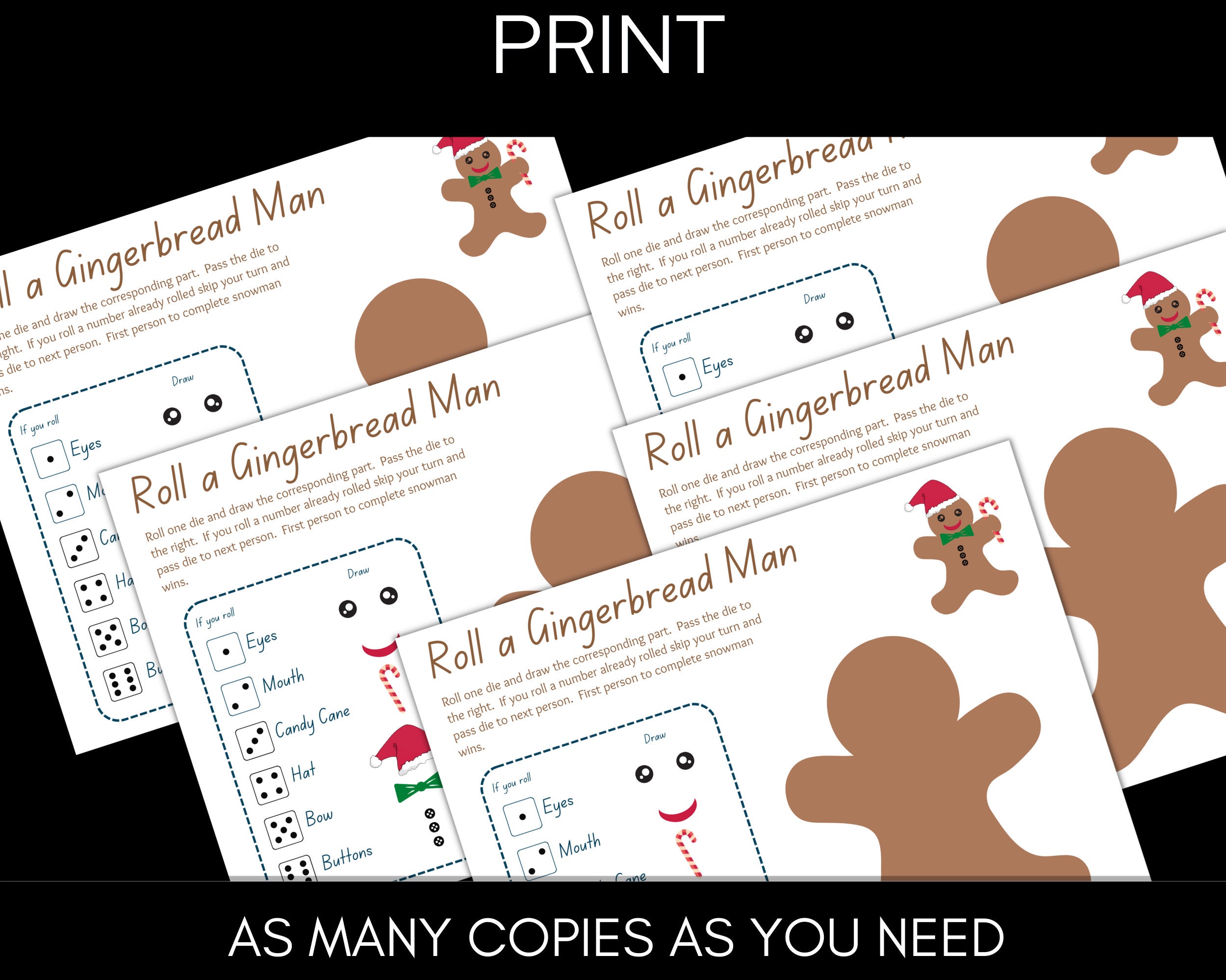 Roll a Gingerbread Man Dice Game, Christmas Dice Game, Family Xmas ...