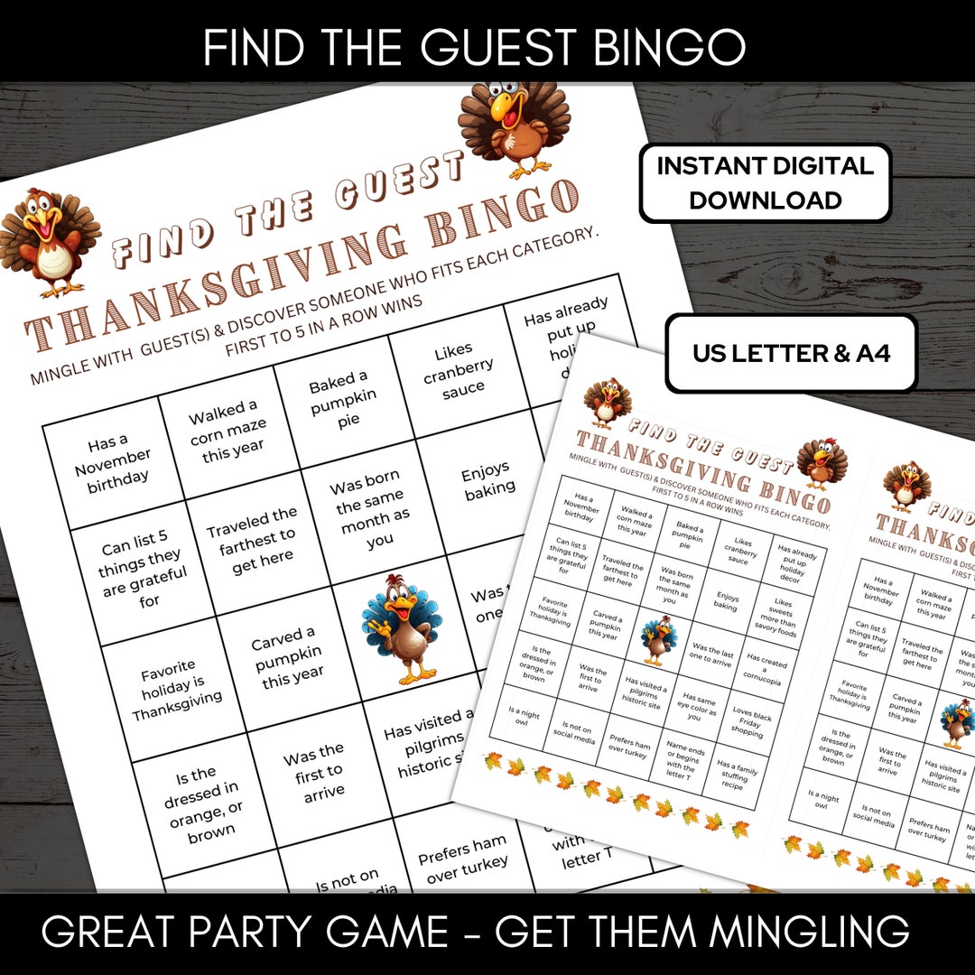 Thanksgiving Find the Guest Bingo Party Game, Mix and Mingle ...