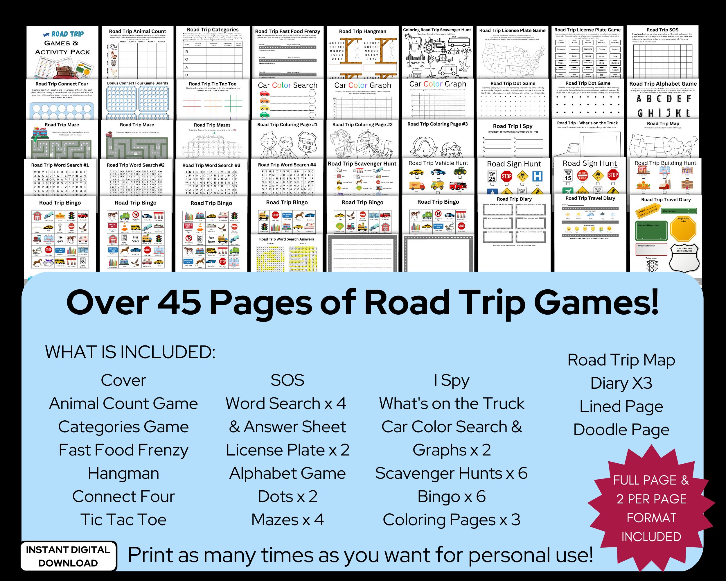Road Trip Games & Activities, Kids Road Trip Games Printable, Family ...