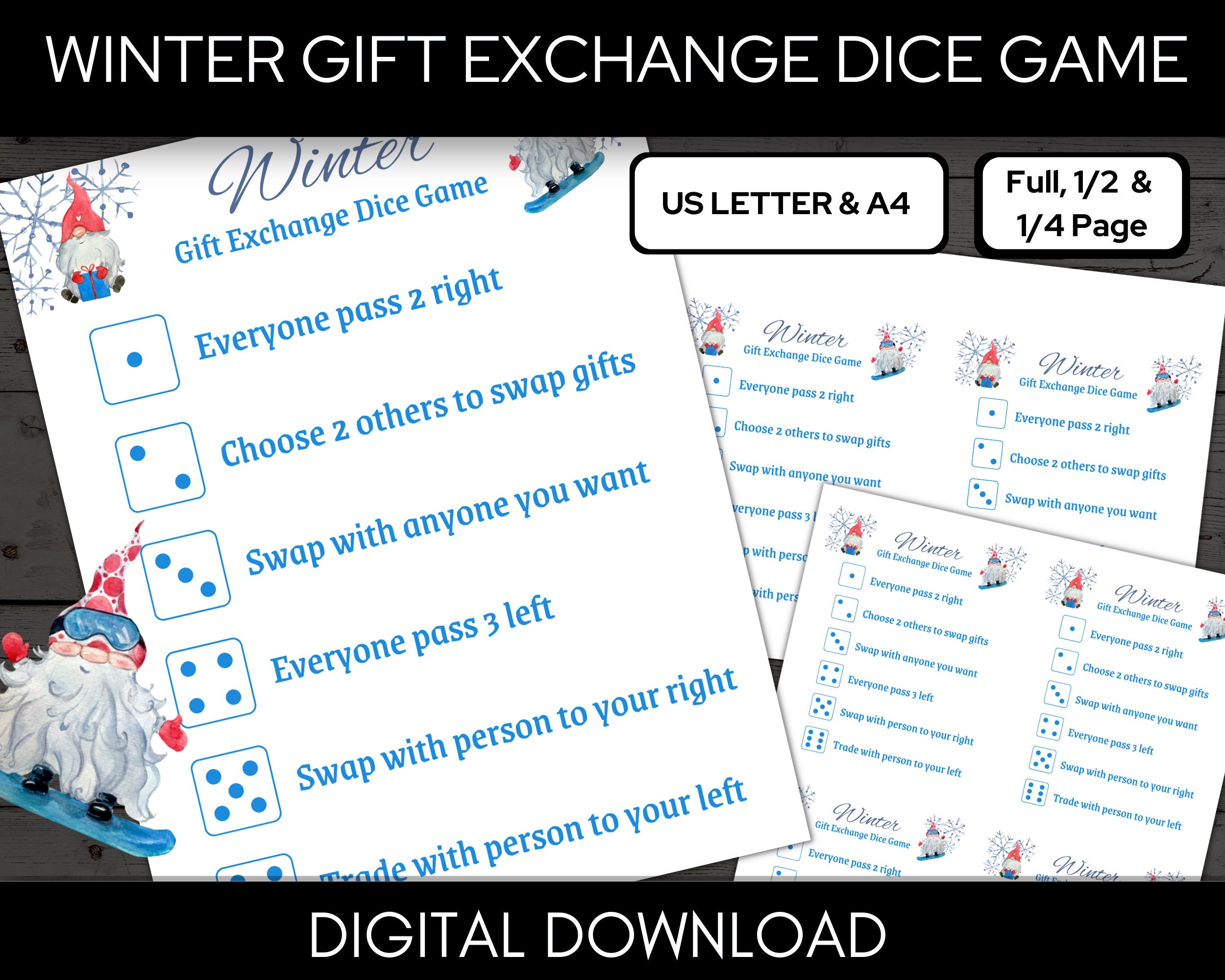 Winter Gift Exchange Dice Game Printable Game, Group Party Game ...