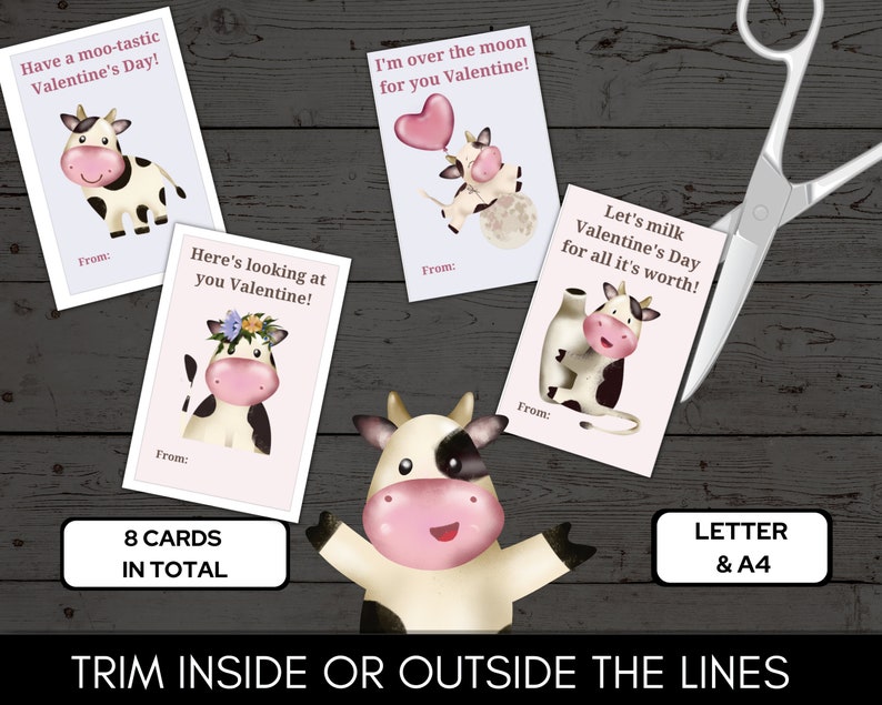Funny Cute Cow Valentine Cards for Class Exchange Letter & A4 Format - Etsy