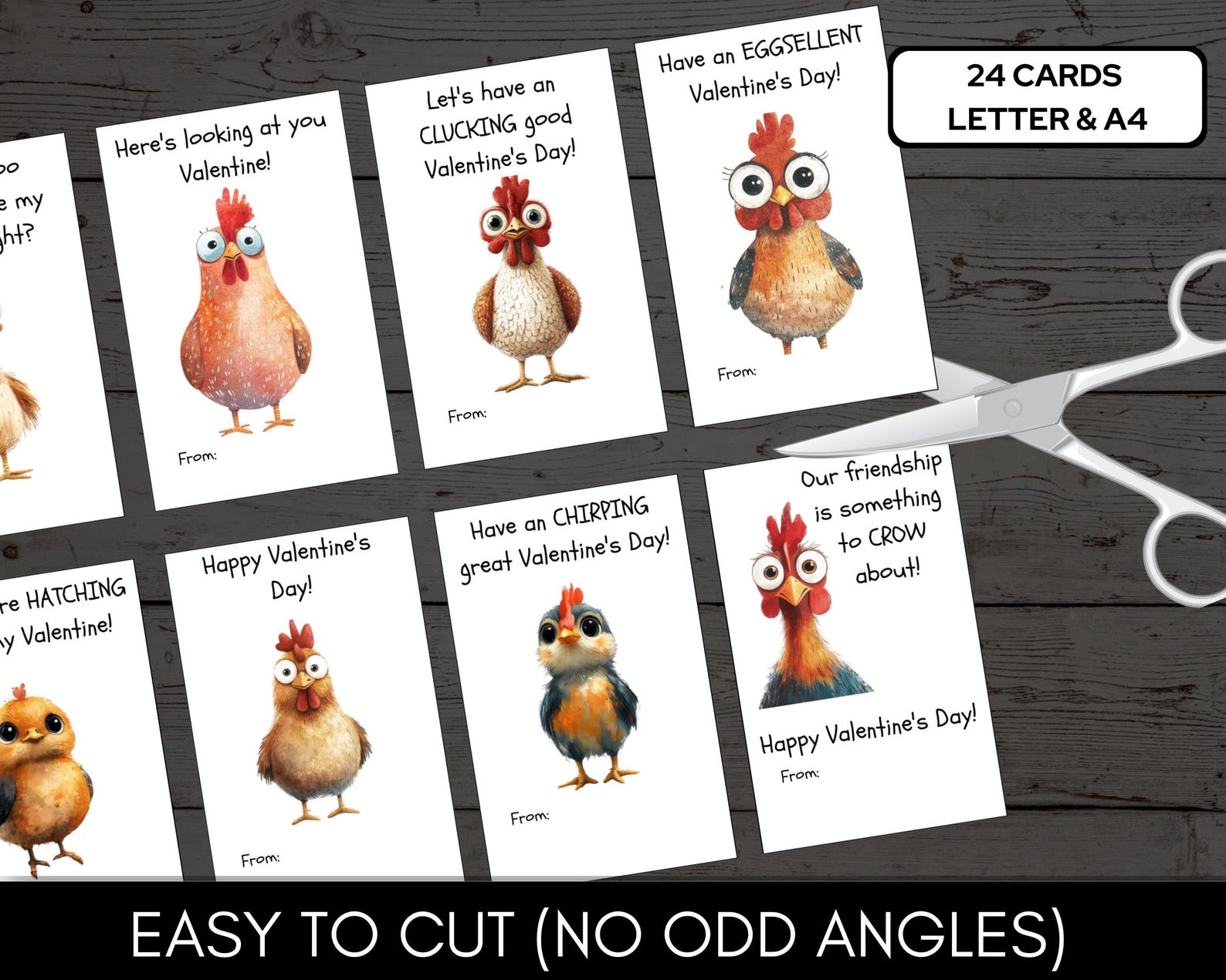 Funny Cute Chicken Valentine Cards for Class Exchange Letter & A4 ...