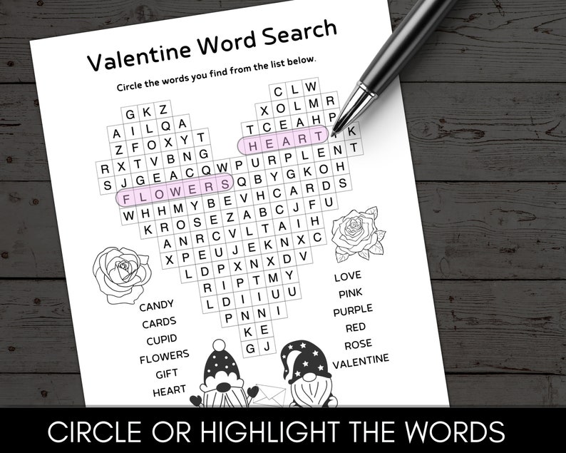 Valentine Word Search, Valentines Day Games, Party Game, Kids Puzzles ...