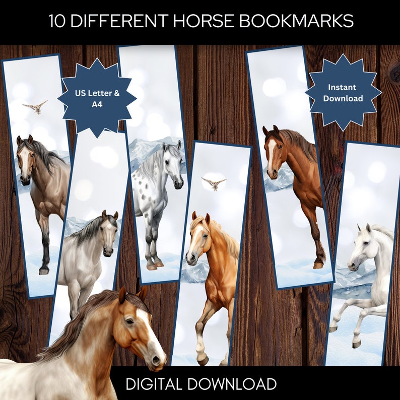 10 Horse Printable Bookmarks | Digital Download Horse Bookmarks | Horse ...