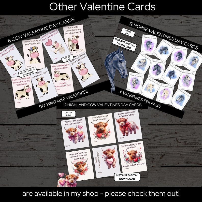 24 Cute Cow Valentine Cards for Class Exchange Letter & A4 Format - Etsy