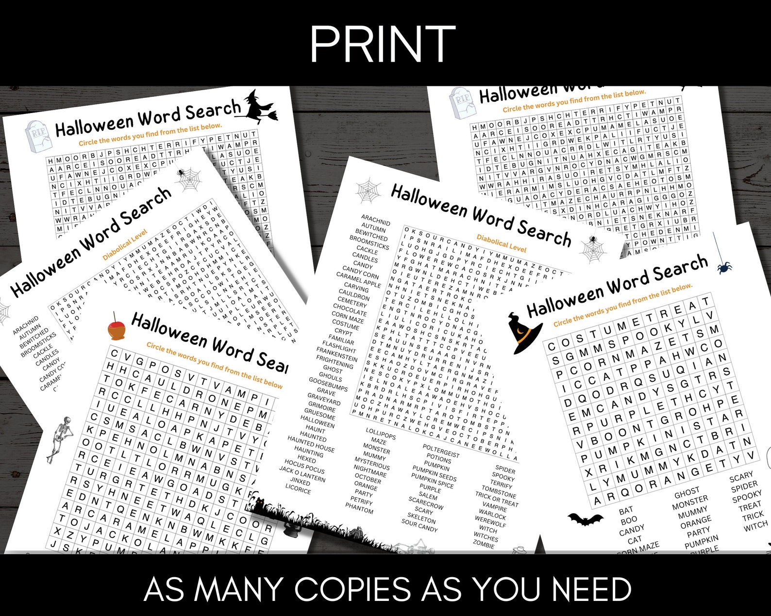 Halloween Word Search Printable Halloween Games Hard - Etsy