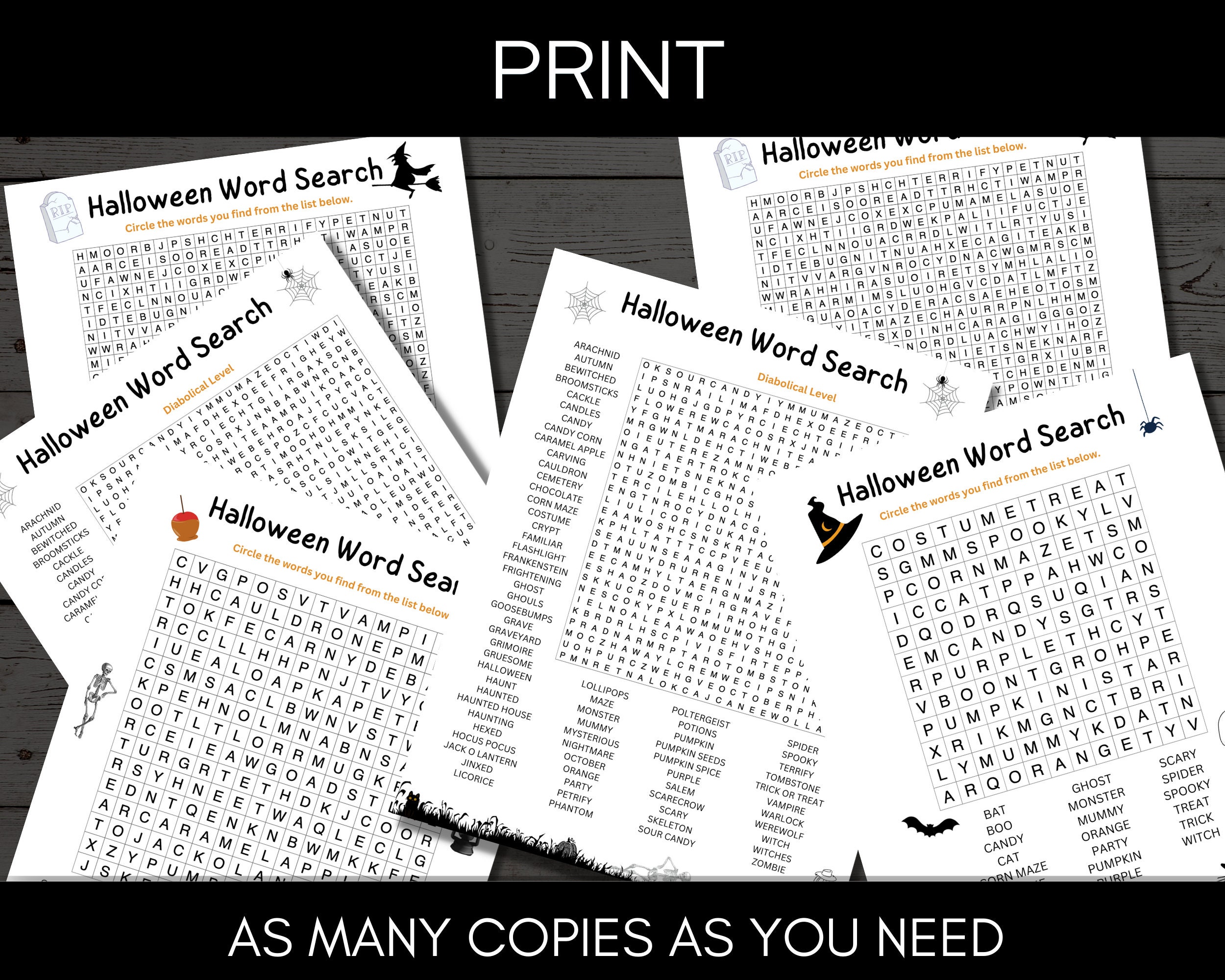 Halloween Word Search Printable Halloween Games Hard - Etsy