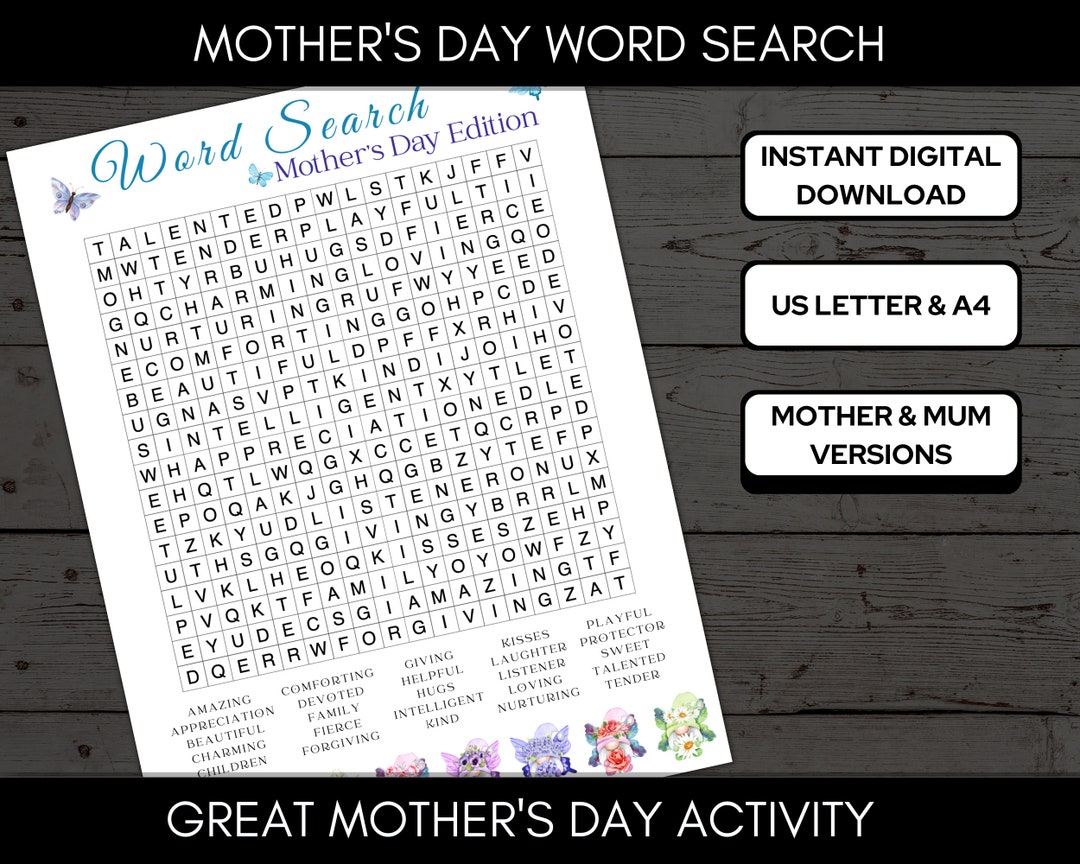 Mother's Day Word Search, Mum Word Search Puzzle, Mother's Day Games A4 ...