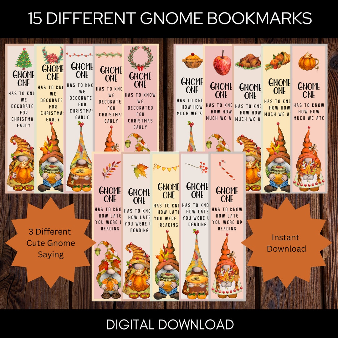 Thanksgiving Gnome Bookmarks | Fall Holiday Bookmarks | Printable ...
