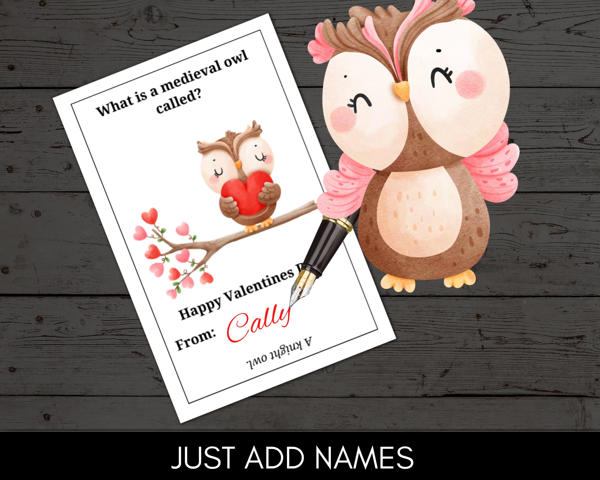 Funny Owl Joke Valentine Cards for Class Exchange Letter & A4 Format ...