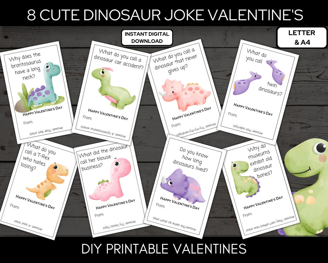 Cute Dinosaur Joke Valentine Cards - Classroom Valentines - Letter & A4 ...