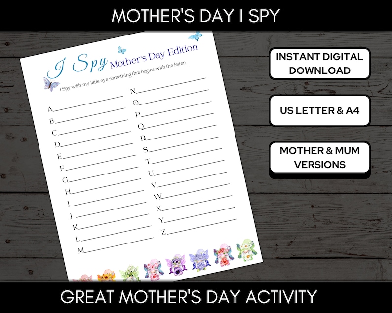 Mother's I Spy, Mum I Spy Game, Mother's Day Games A4 & Letter - Etsy