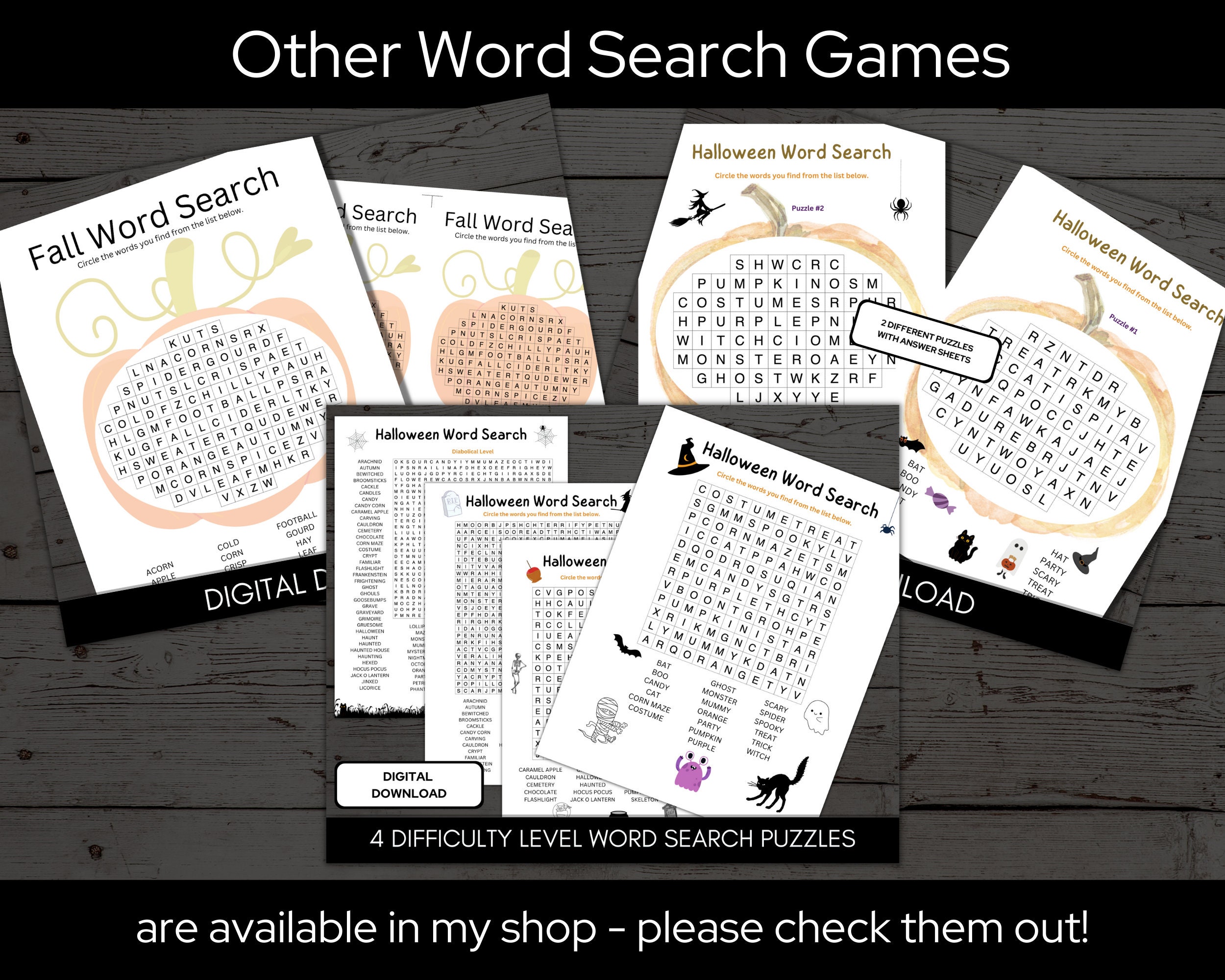Halloween Word Search Game Bundle, Diabolically Hard Halloween ...