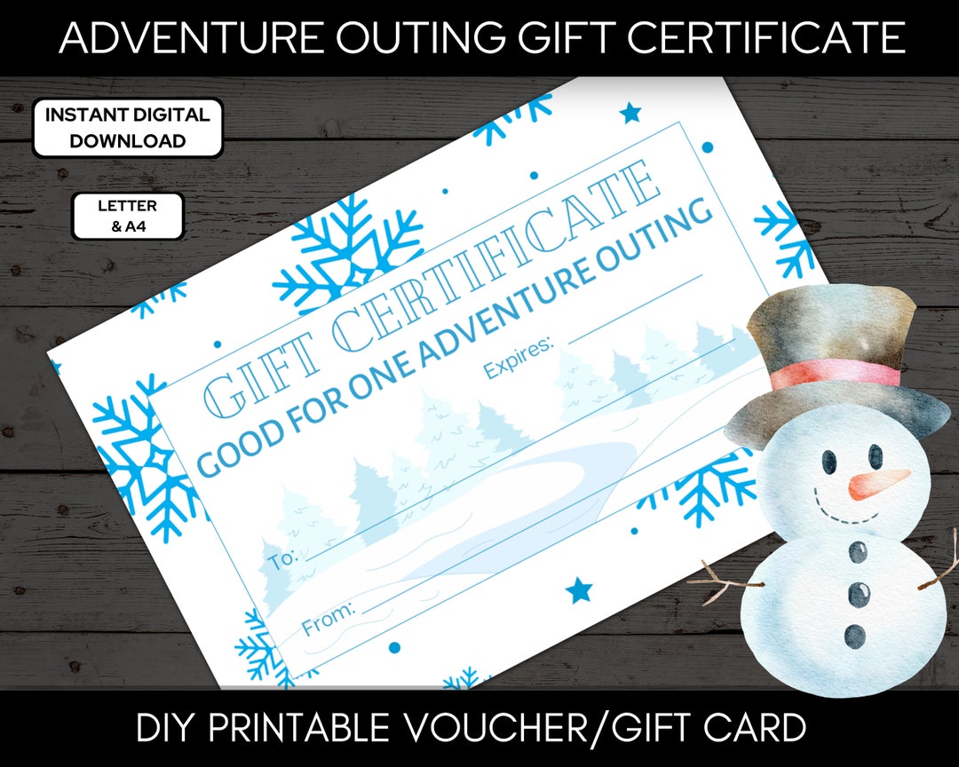 Christmas Gift Certificate for Adventure Outing, Printable Coupon ...