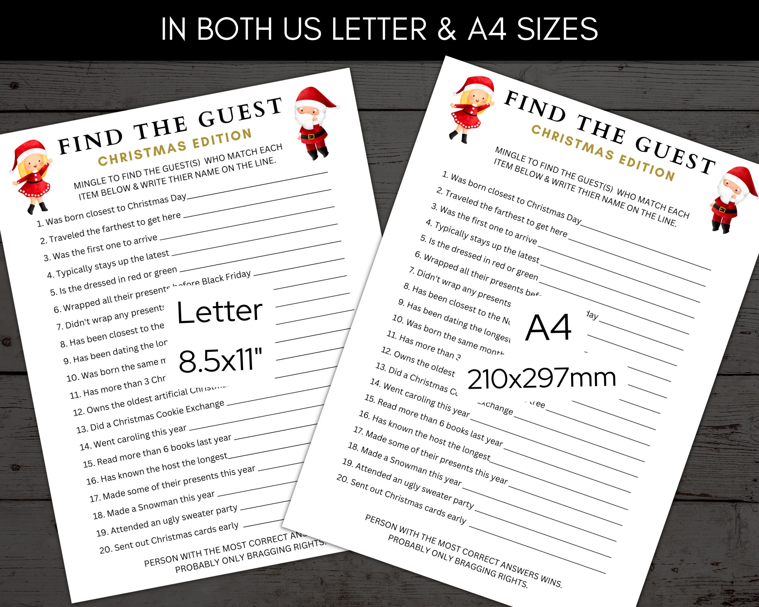 Find the Guest Christmas Party Game, Mix and Mingle Christmas Party ...