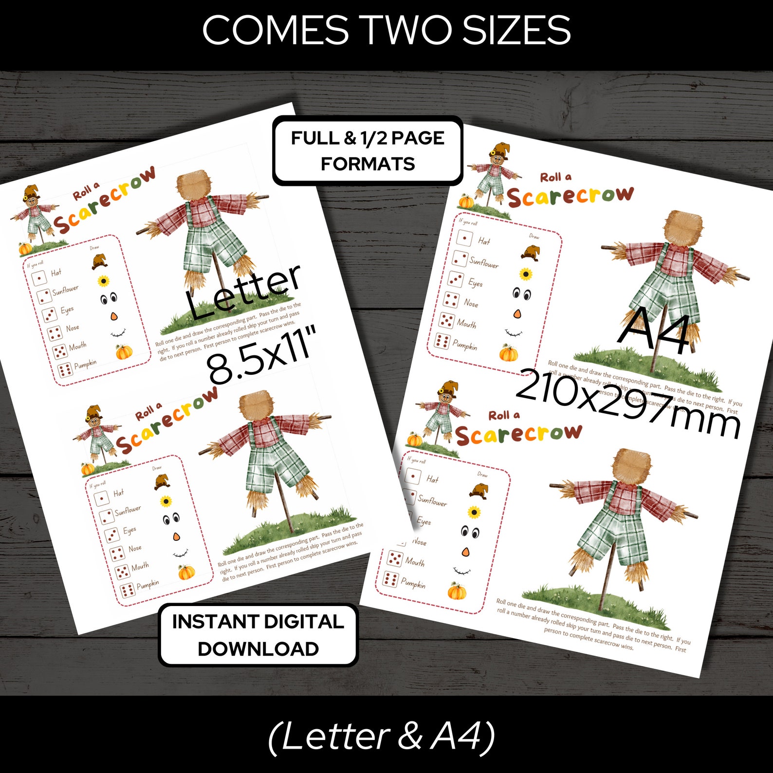 Roll a Scarecrow Dice Game, Fall Dice Game, Printable Halloween Game ...