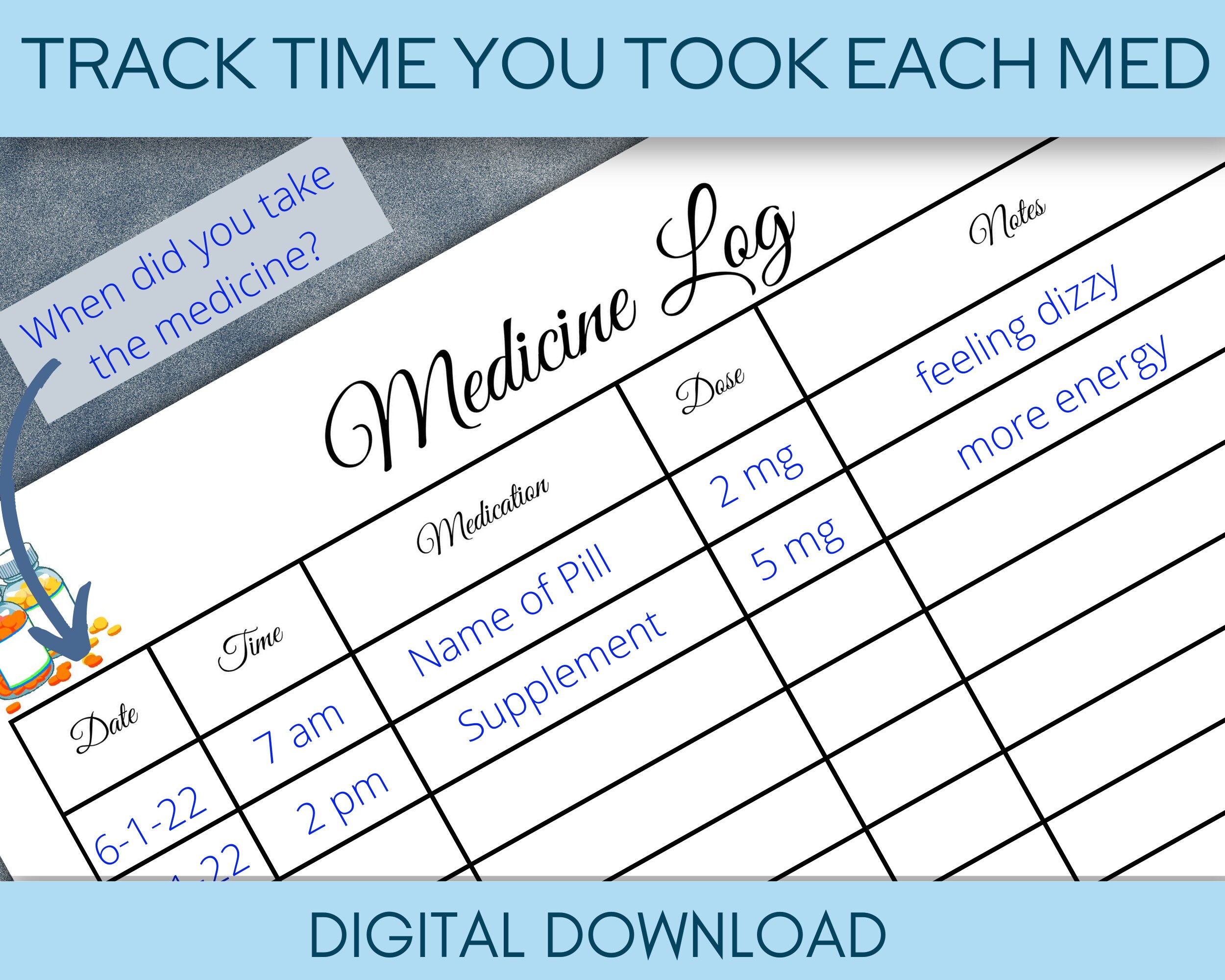 Printable Medication Tracker, Pill Log, Medication Log Printable, Print ...