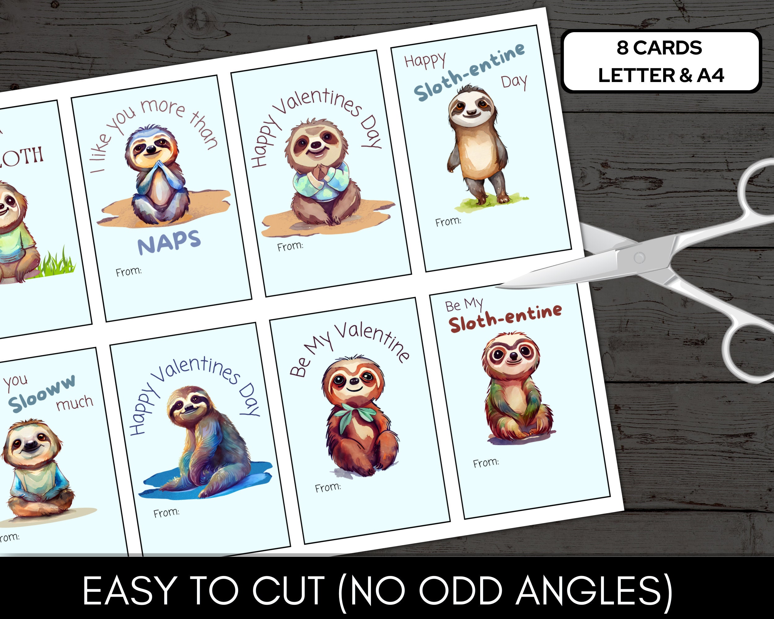 8 Printable Sloth Valentine Cards Letter & A4 - Etsy