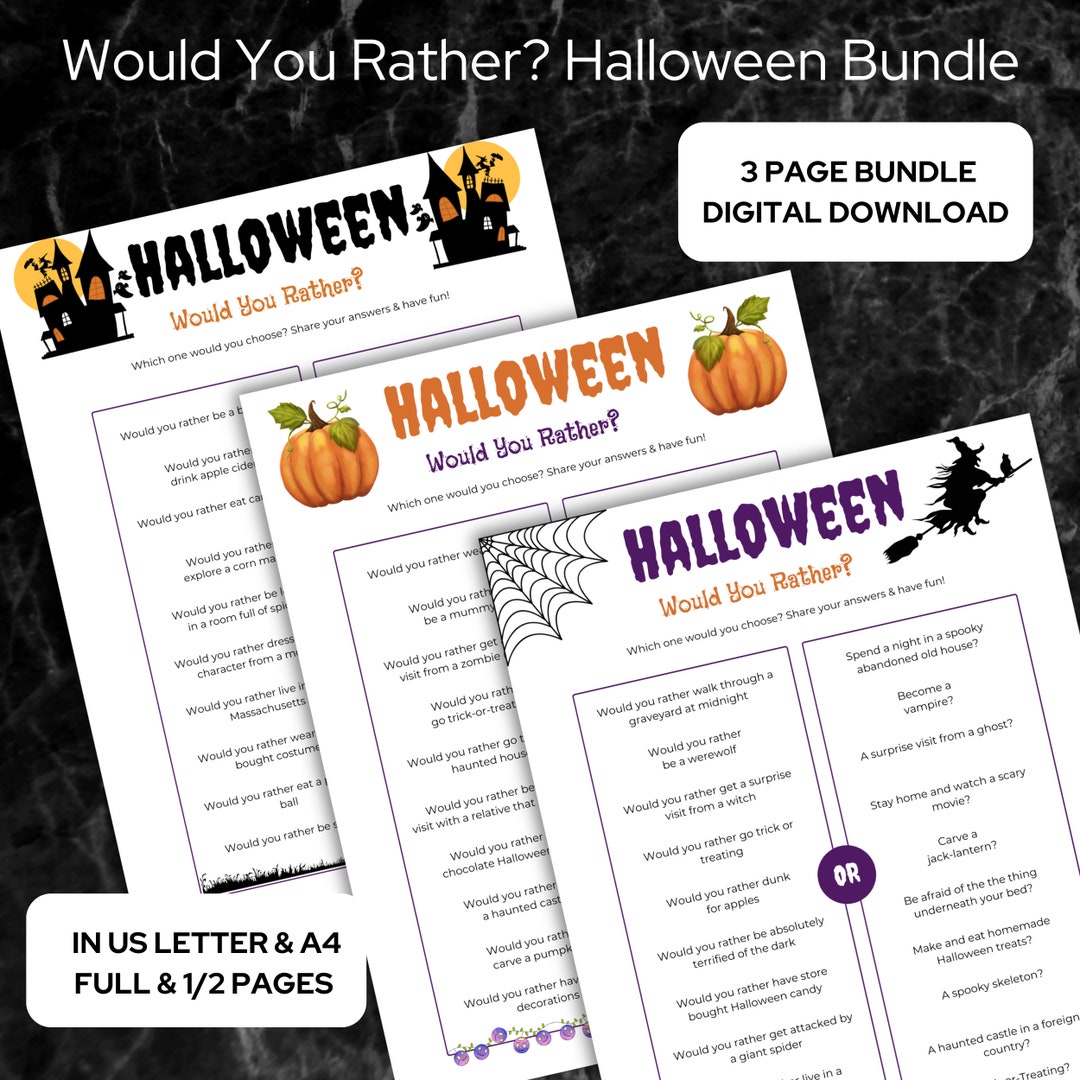 Halloween Would You Rather Game Bundle in Letter & A4 Sizes Full and ...
