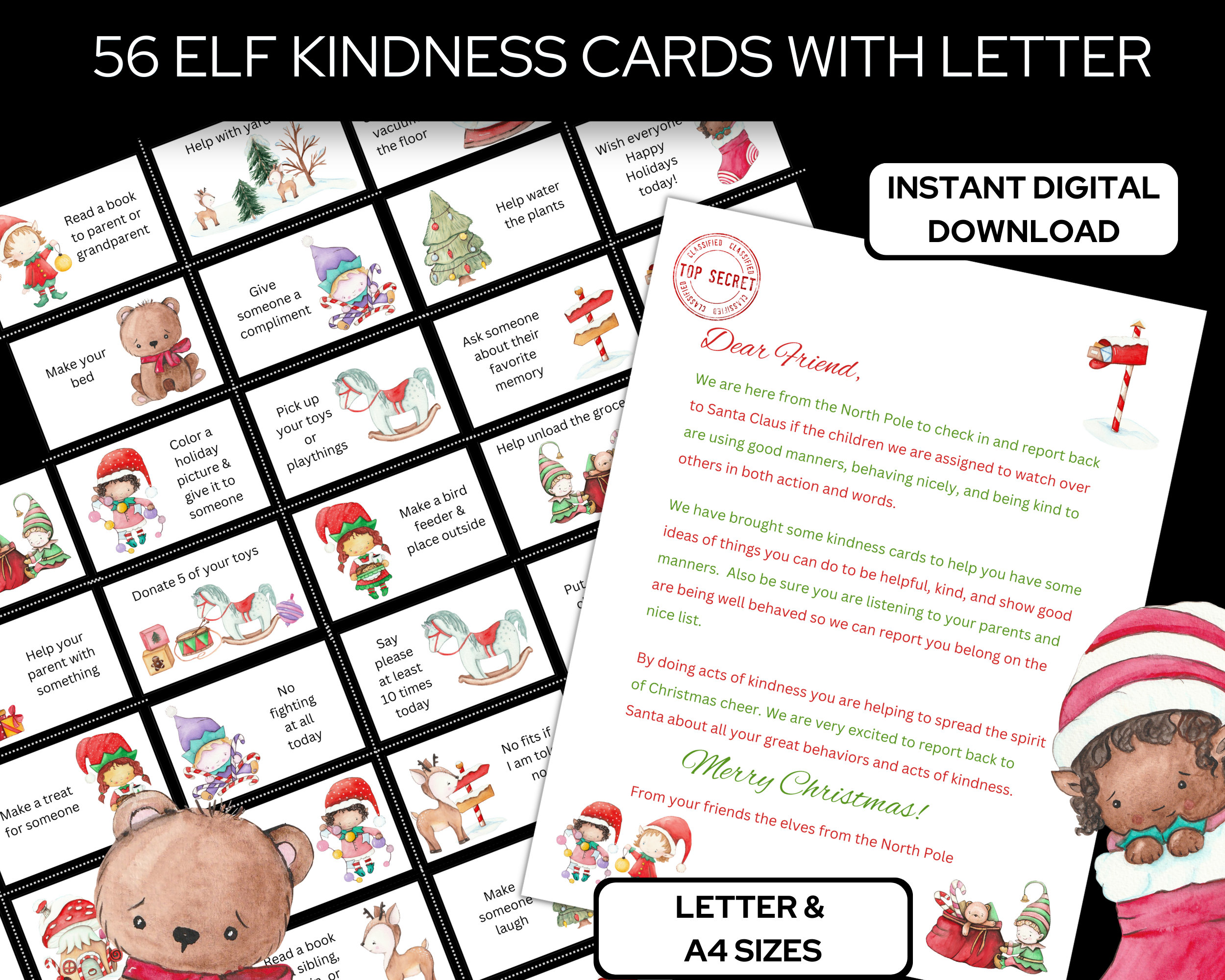 56 Elf Kindness Advent Calendar Cards With Elf Letter | Unique Advent ...