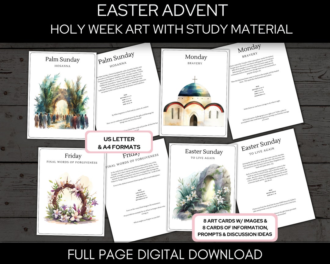 Christian Easter Holy Week Advent Study Cards, Holy Week Art Printable ...