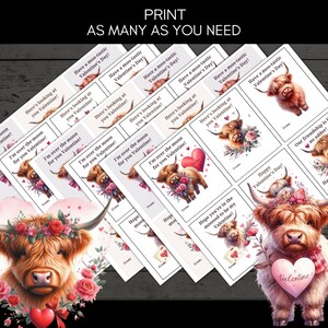 Cute Highland Cow Valentine Cards for Class Exchange Letter & A4 Format ...