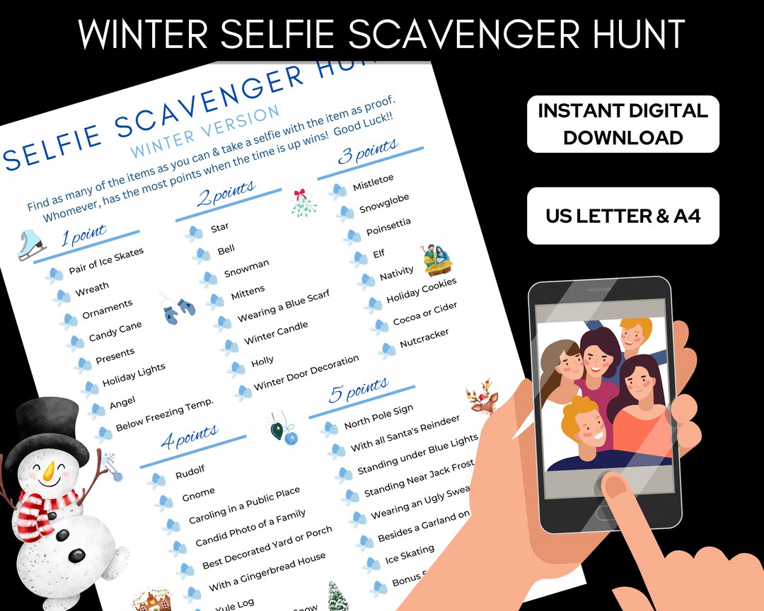 Selfie Scavenger Hunt Printable Party Game - Winter Themed - Etsy