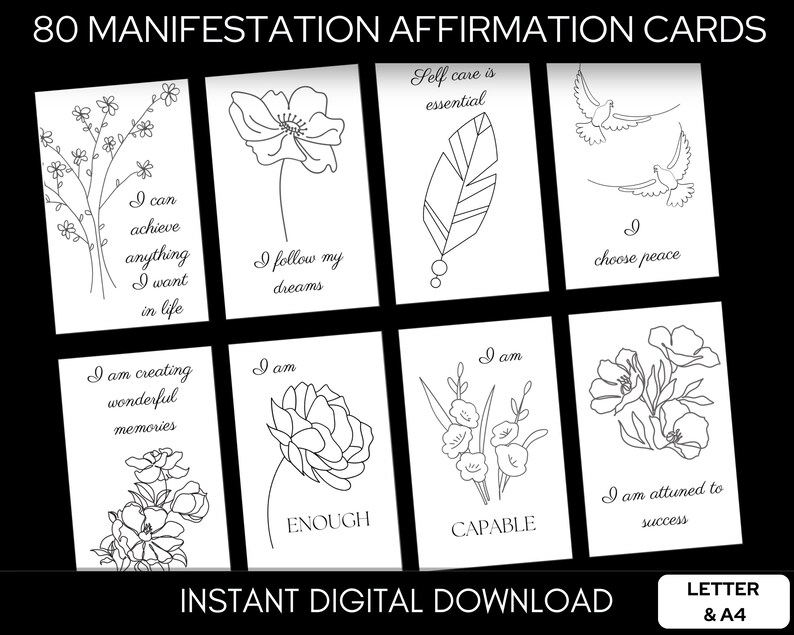 Positive Affirmation Card Deck Vision Board Printables Etsy