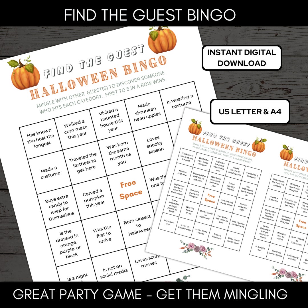 Halloween Find the Guest Bingo Party Game, Mix and Mingle Halloween ...