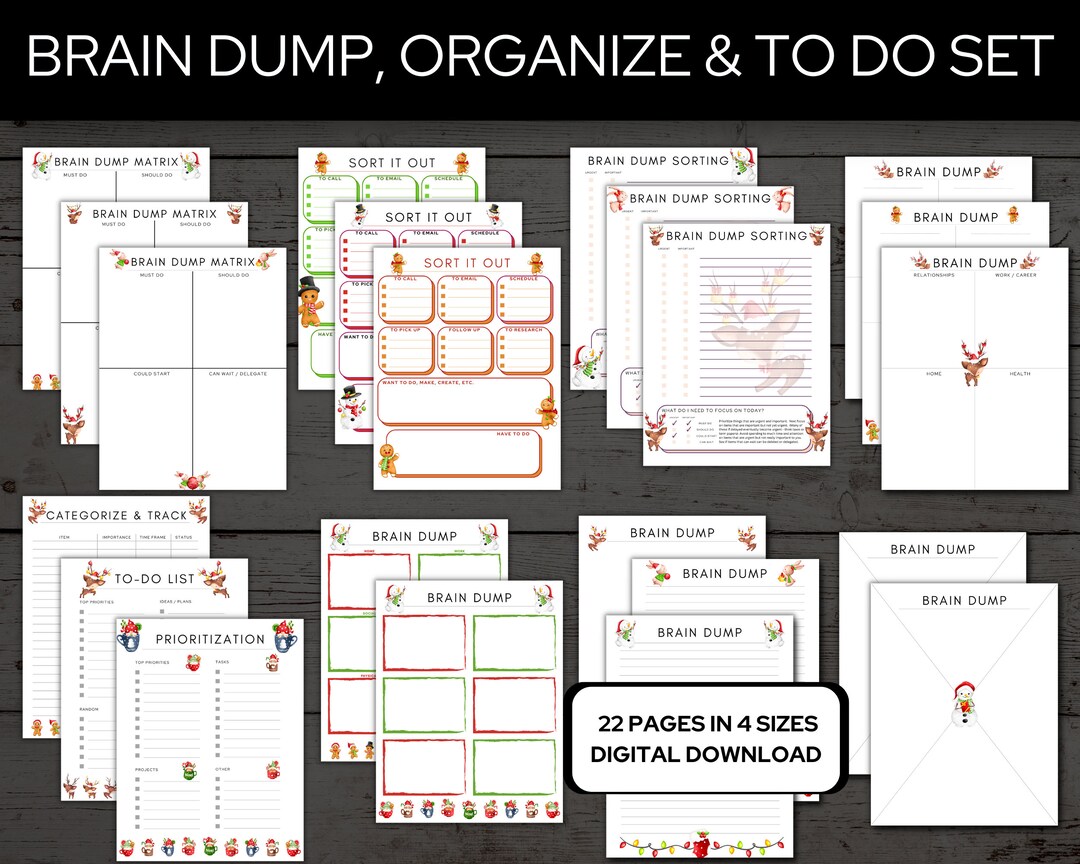 ADHD Holiday Brain Dump Bundle 22 Pages, Prioritization & ADHD To-do ...