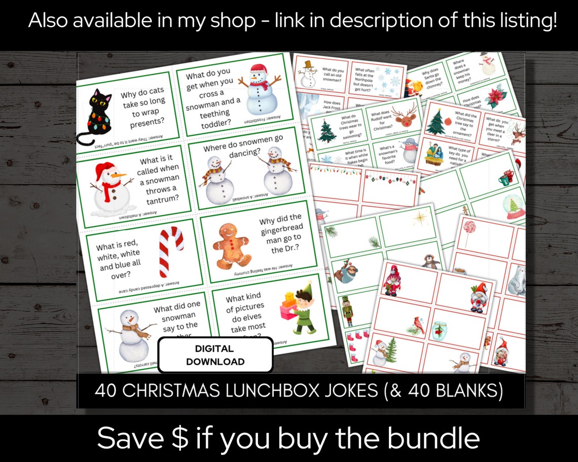 Christmas Lunch Box Jokes, Holiday Lunchbox Jokes, Fall Lunch Box Notes ...