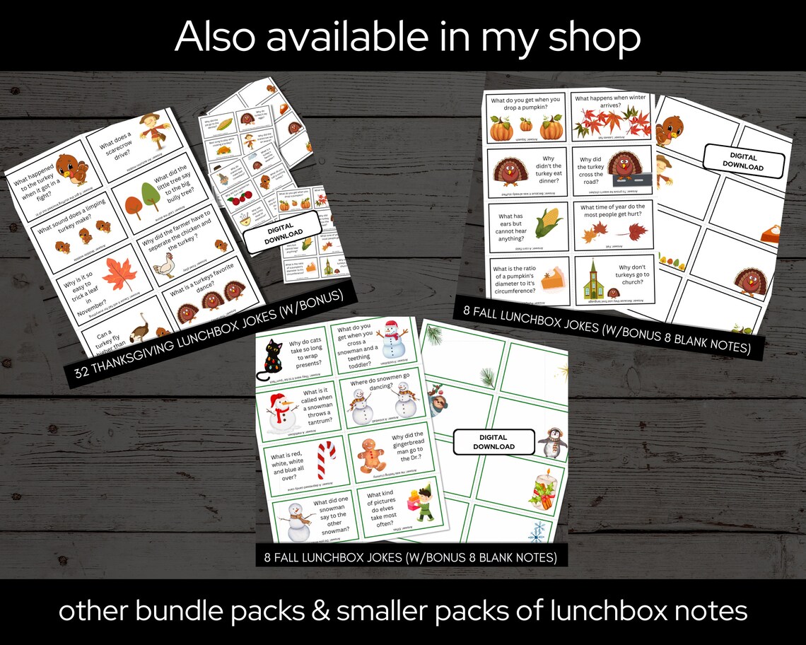 Christmas Lunch Box Jokes, Holiday Lunchbox Jokes, Fall Lunch Box Notes ...