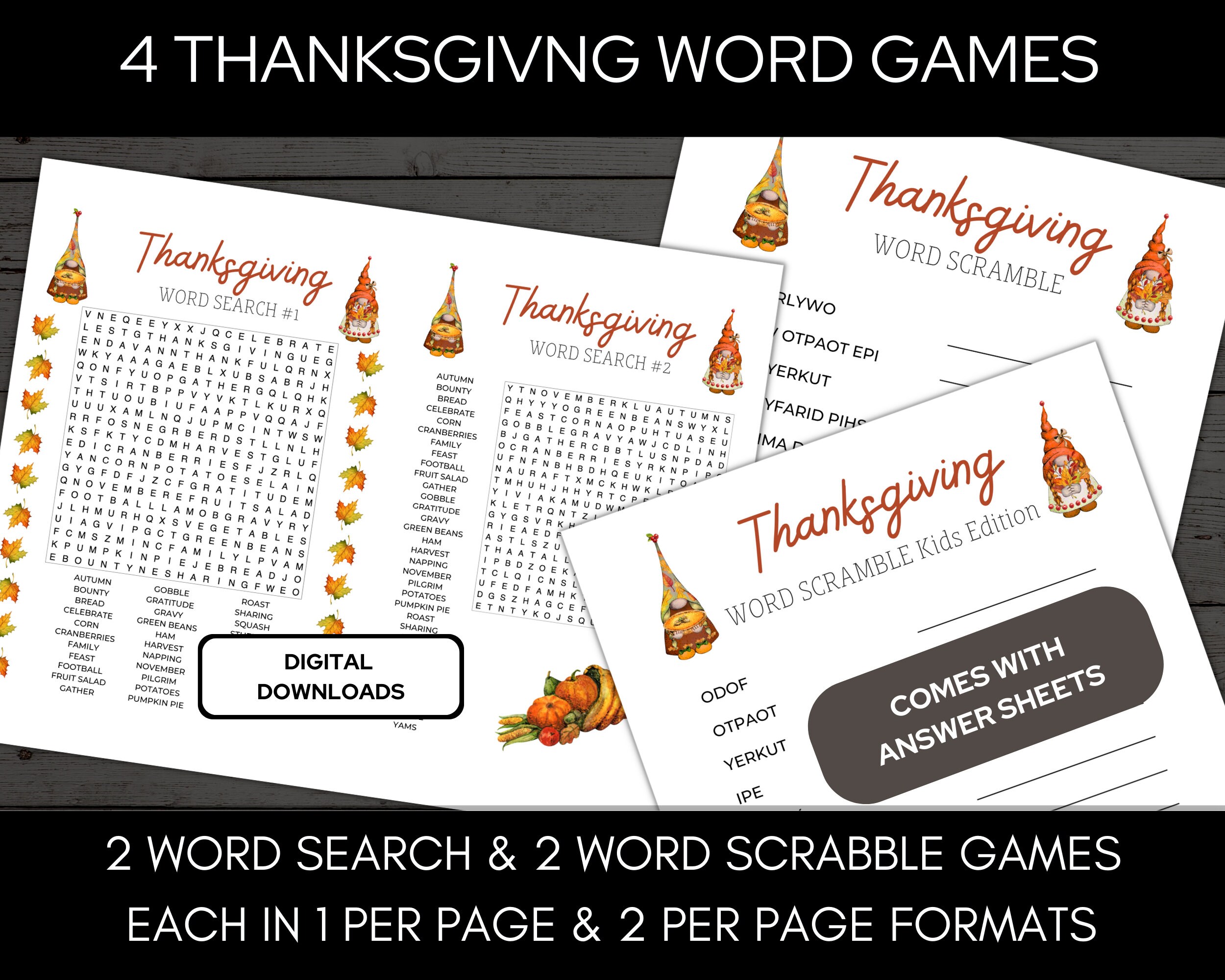 4 Thanksgiving Word Games, Word Search, Word Scramble, Thanksgiving ...